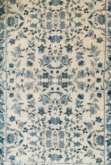 Natural Cotton Digital Print Rug Ethnic Design Blue Floral Pattern 120 ...