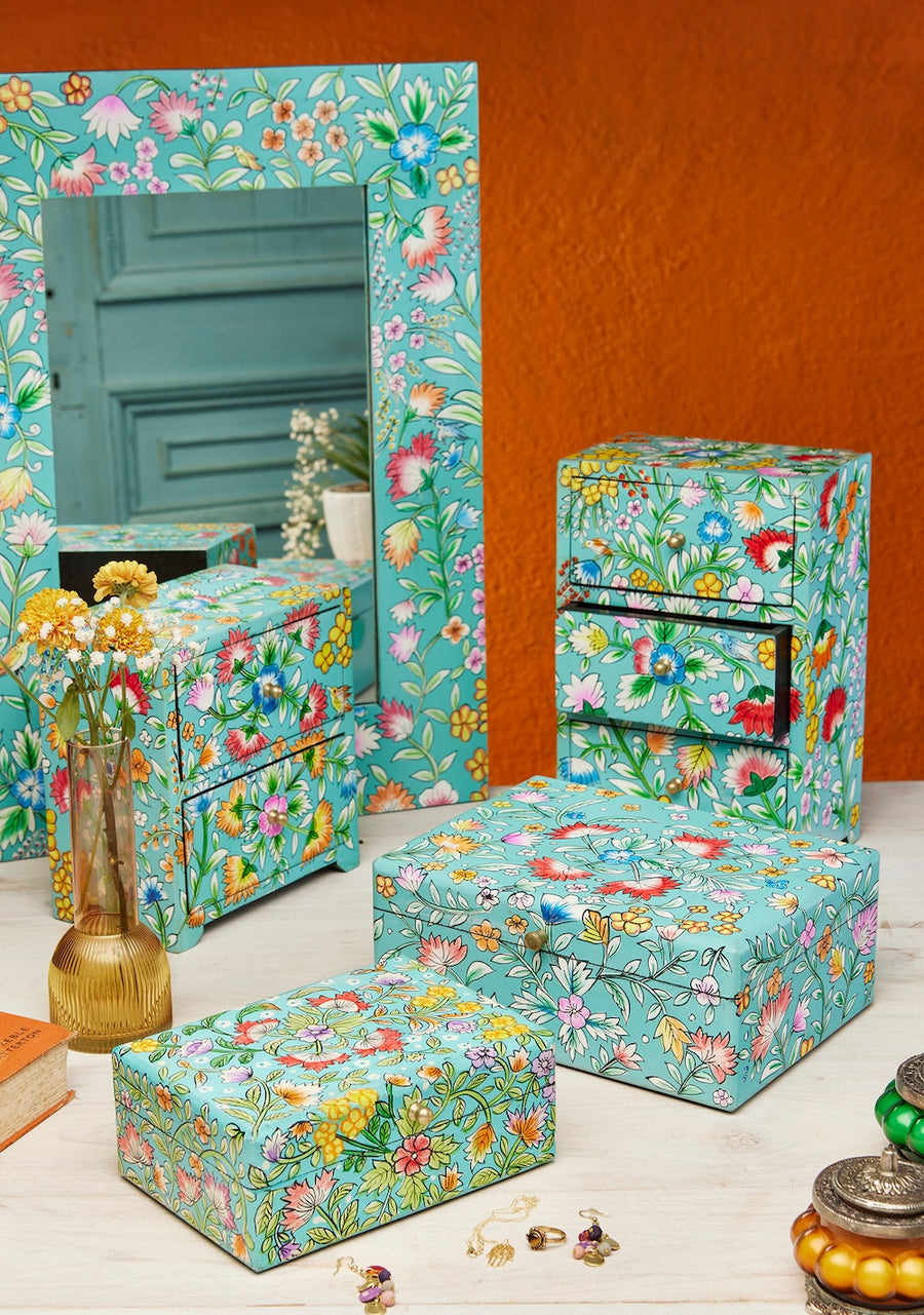 Small Indian Hand Painted Floral Blue Box For Jewellery and Trinkets ...