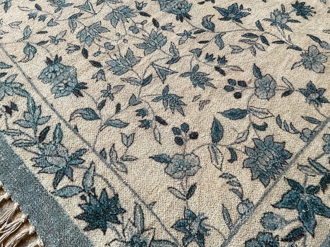 Natural Cotton Digital Print Rug Ethnic Design Blue Floral Pattern 120 ...