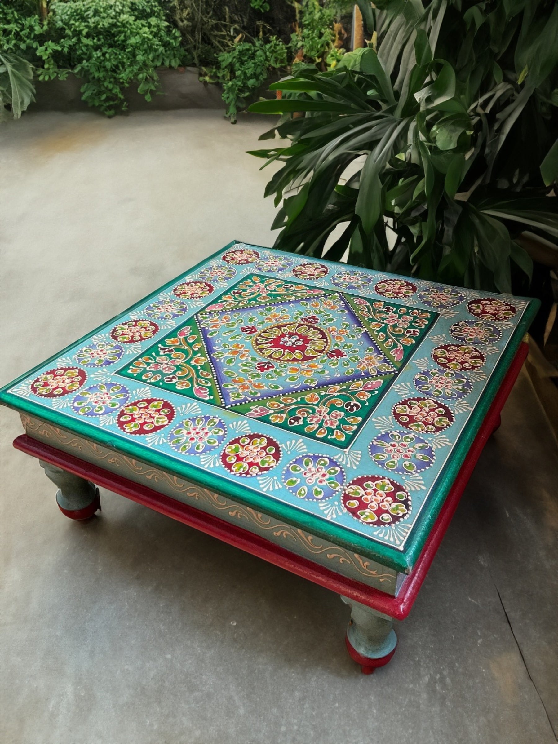 Hand-Painted Turquoise Bajot Table | Unique Indian Accent Furniture ...