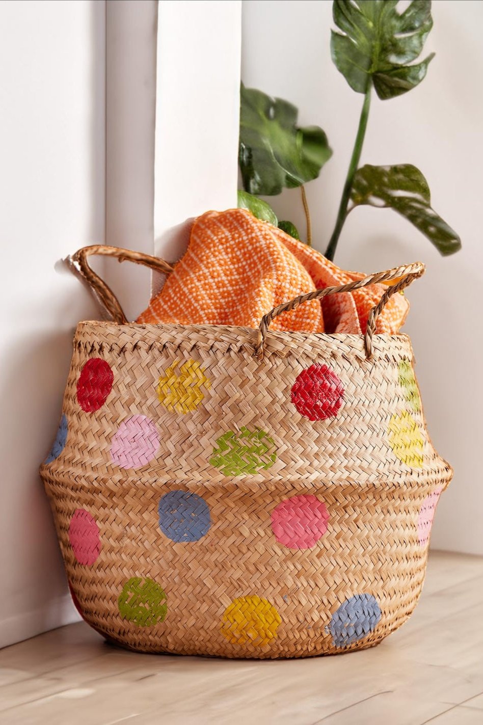 Rainbow Dot Seagrass Basket Large Natural Sustainable Storage – Second ...