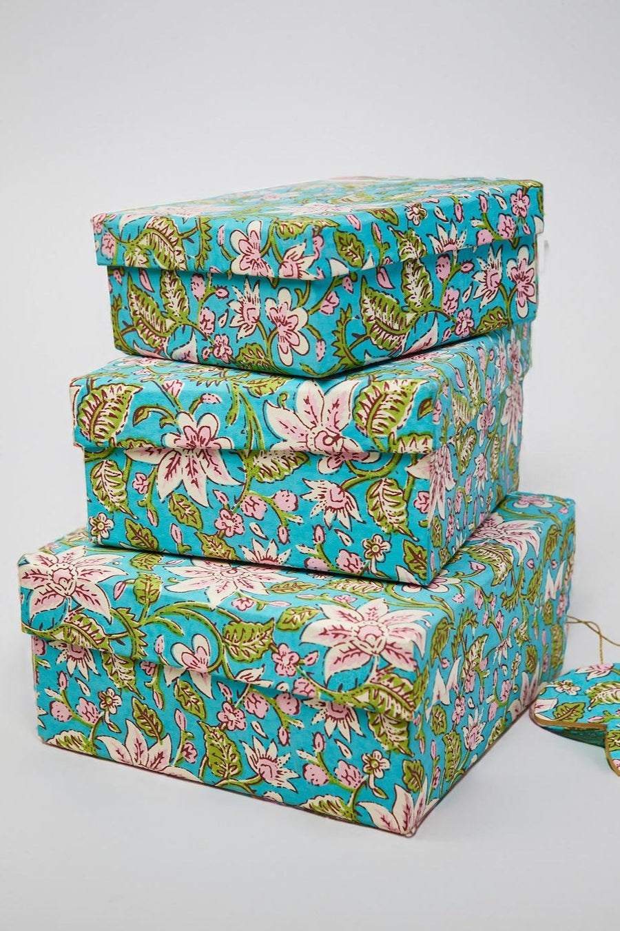 Set Of 3 Lily Block Print Nested Boxes Recycled Sustainable Storage ...