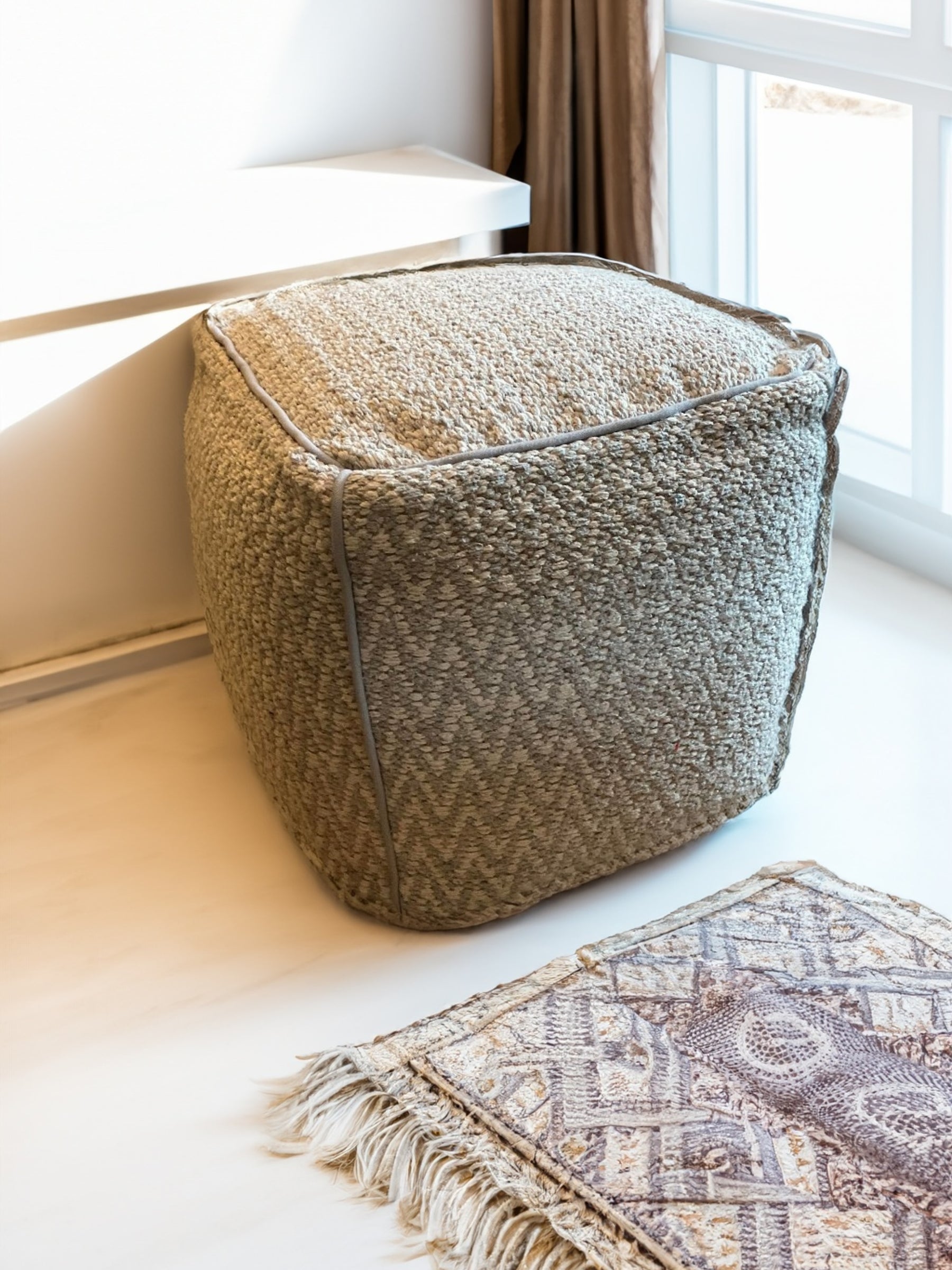 Grey Pouffe | 50 cm x 50 cm | Pouffe | Jute Pouffe | Leg Rest | Seat ...