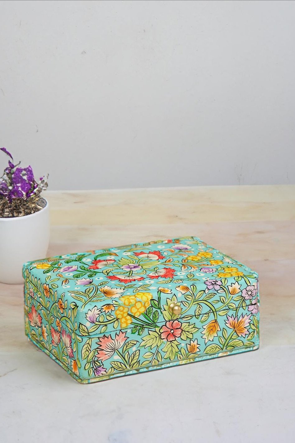 Small Indian Hand Painted Floral Blue Box For Jewellery and Trinkets ...