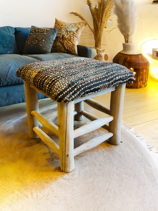 Handmade Solid Mango Wood Stool with Hemp Leather Seat – Second Nature ...