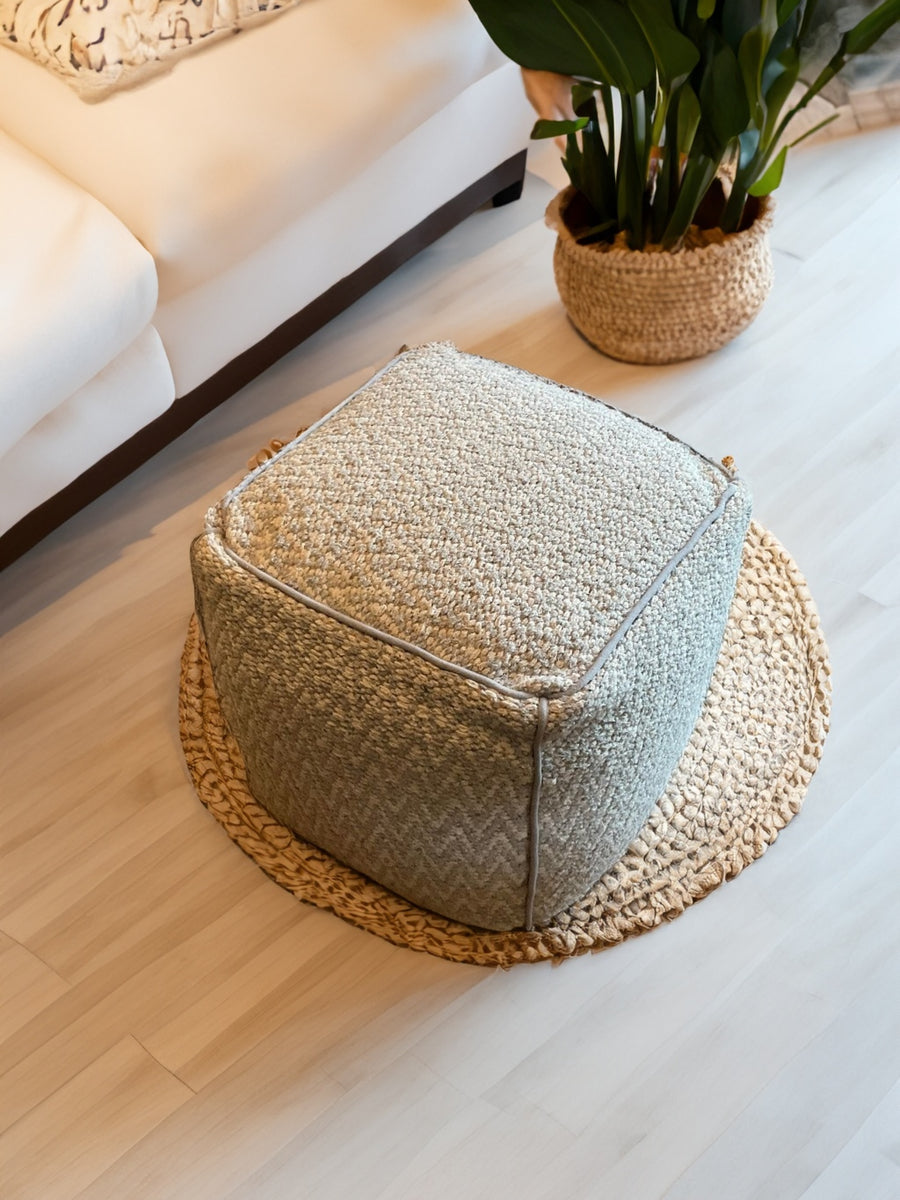 Grey Pouffe | 50 cm x 50 cm | Pouffe | Jute Pouffe | Leg Rest | Seat ...