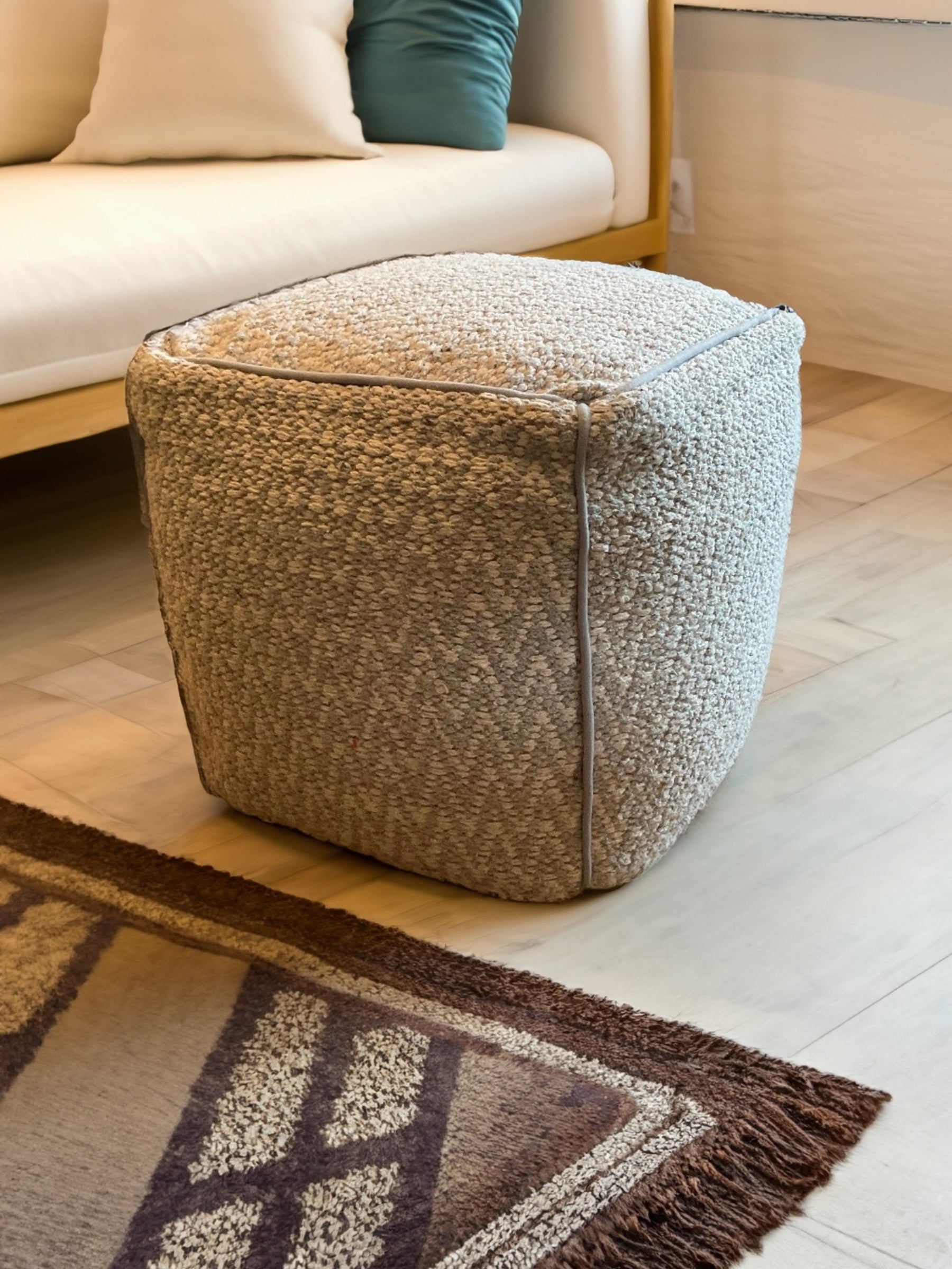 Grey Pouffe | 50 cm x 50 cm | Pouffe | Jute Pouffe | Leg Rest | Seat ...