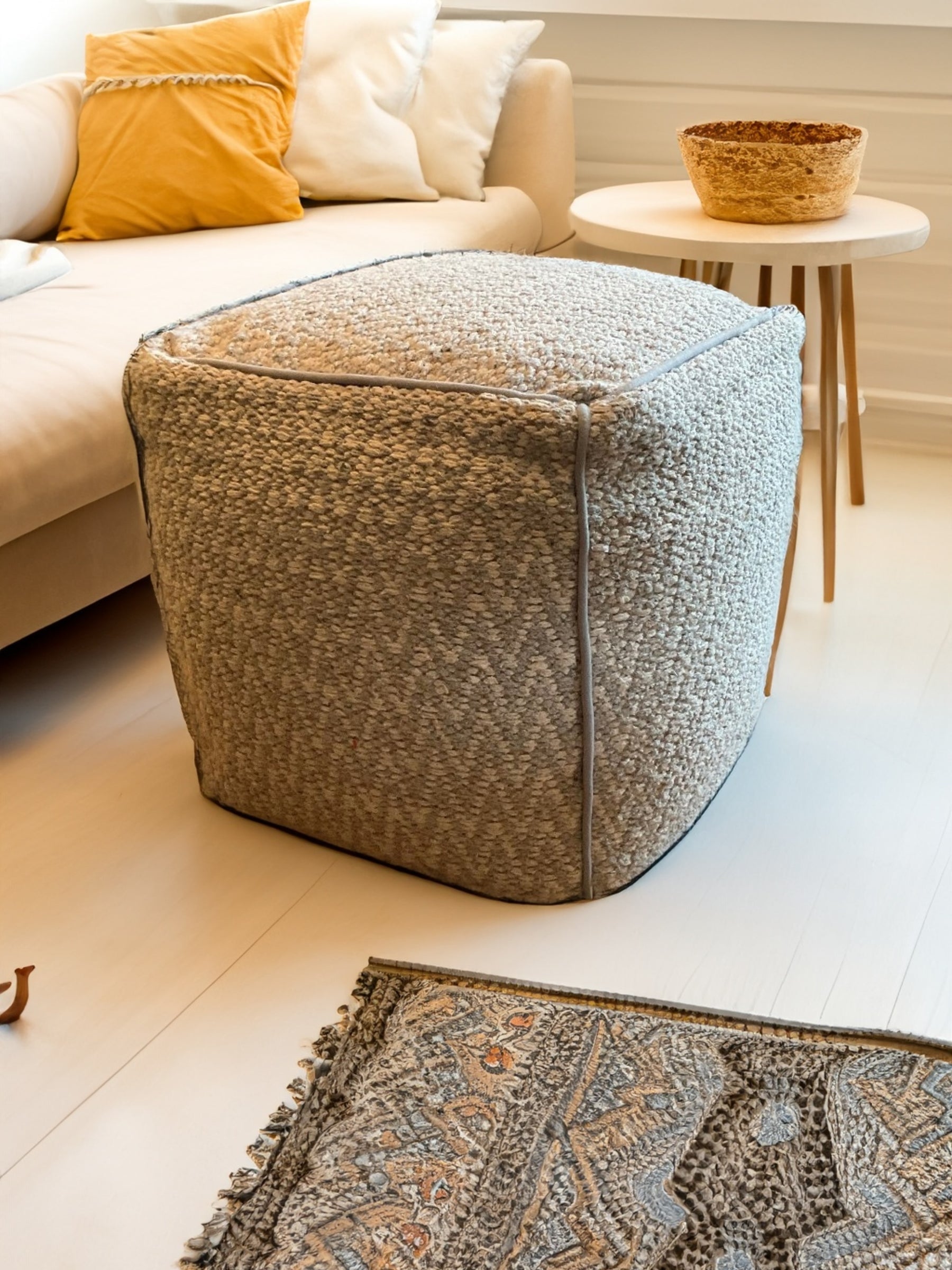 Grey Pouffe | 50 cm x 50 cm | Pouffe | Jute Pouffe | Leg Rest | Seat ...
