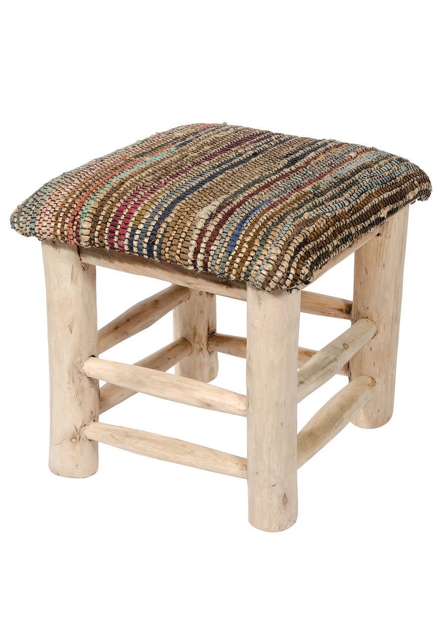 Handmade Solid Mango Wood Stool with Hemp Leather Seat – Second Nature ...