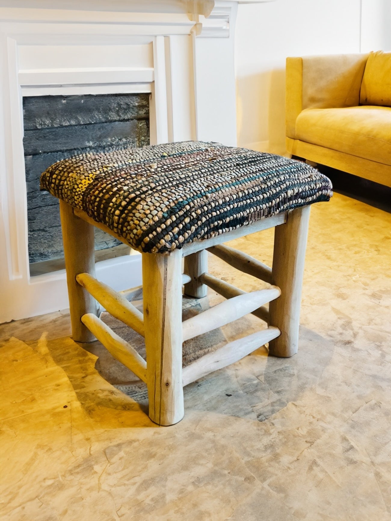 Handmade Solid Mango Wood Stool with Hemp Leather Seat – Second Nature ...