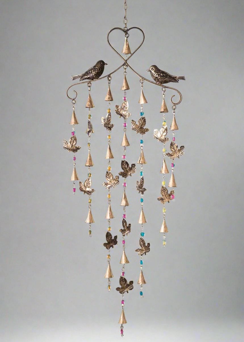 Large Recycled Metal Wind Chime Birds & Leaves Handmade & Fair Trade ...