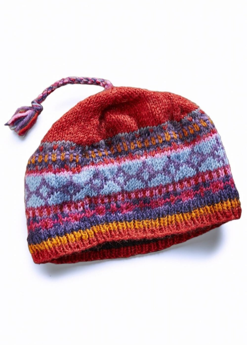 Red Multi Colour Hand Knit Fair Isle Beanie Hat A Perfect Winter Hat ...
