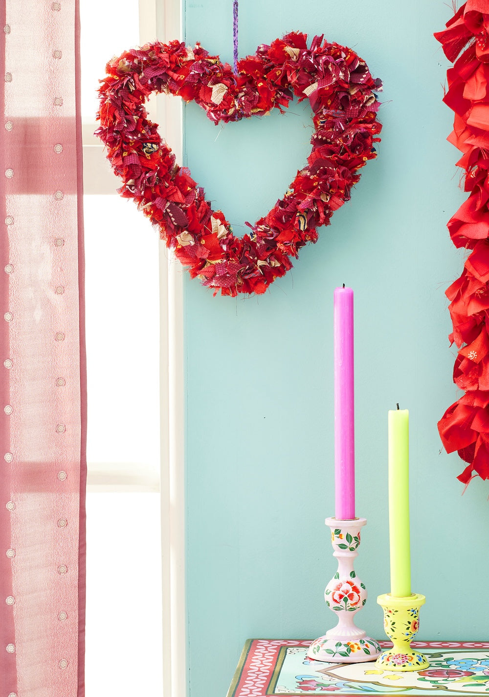 Recycled Sari | Wreath | Red Heart Design | Love Heart | Hanging ...