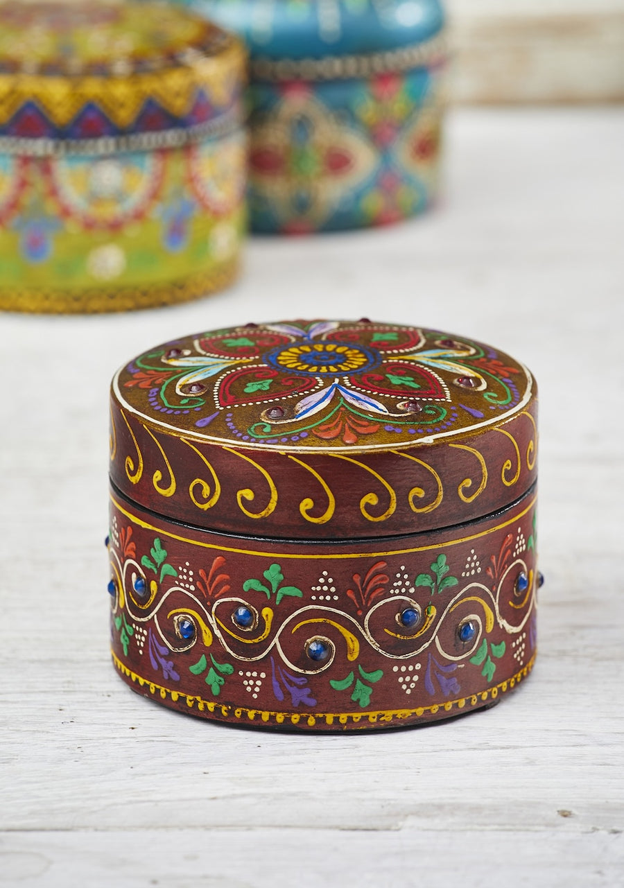 Round Wooden Box | Hand Painted | Indian Crafts | Perfect Gift – Second ...