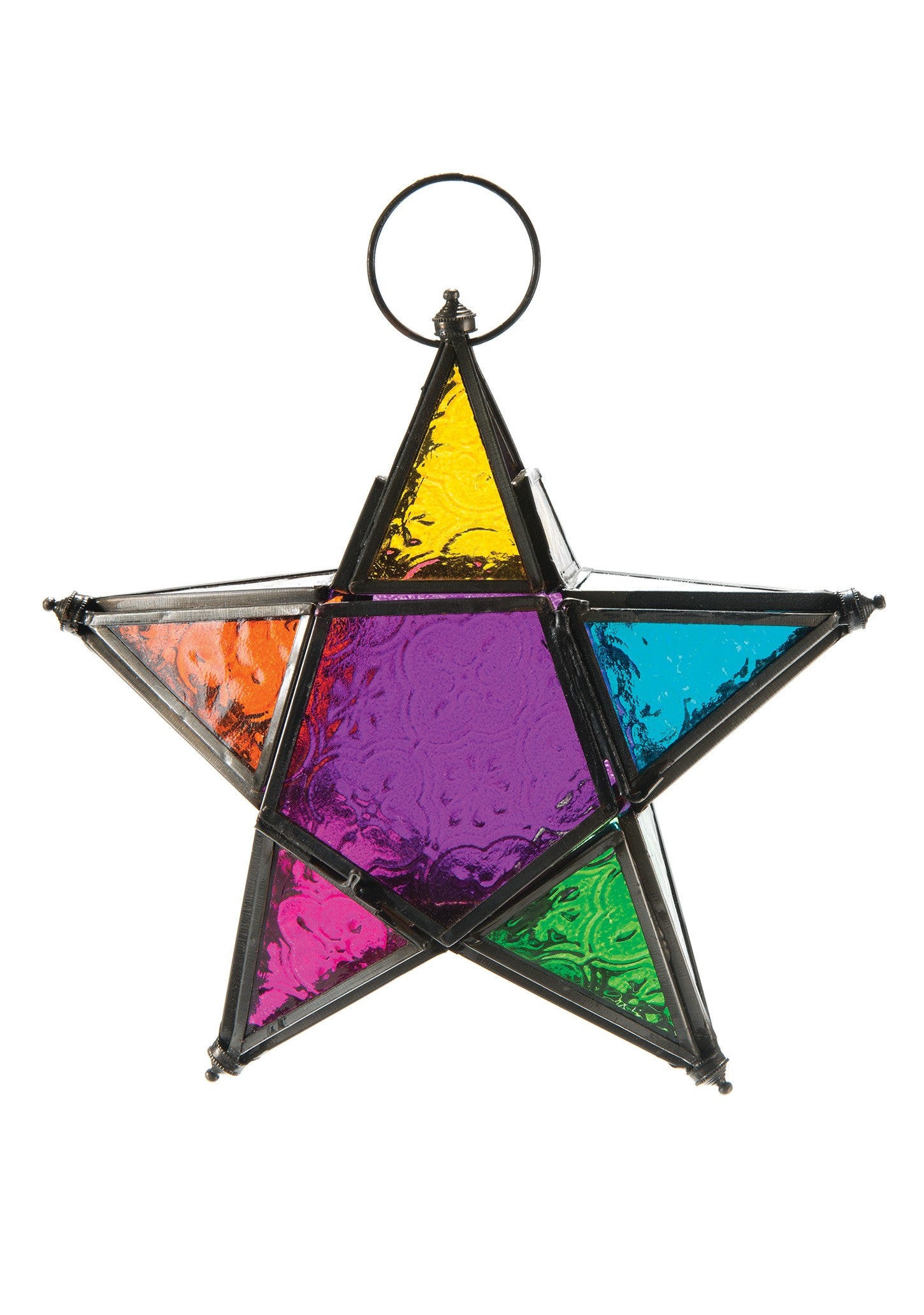 Multi Colour Star Glass Lantern | Second Nature Online