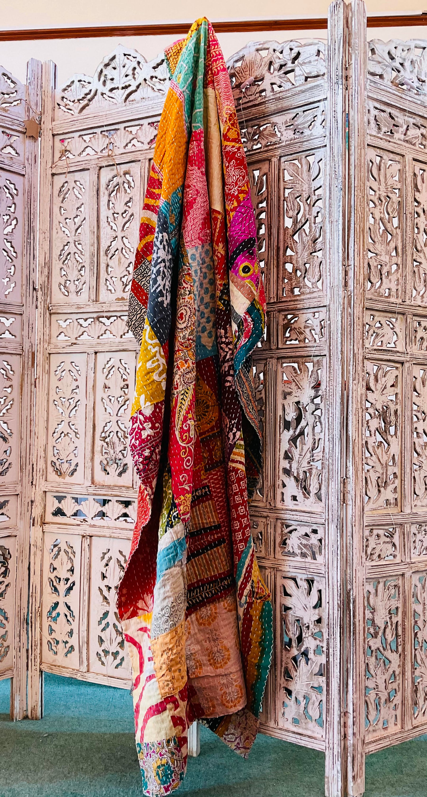 Multi Colour Patchwork Vintage Kantha Throw | Second Nature Online