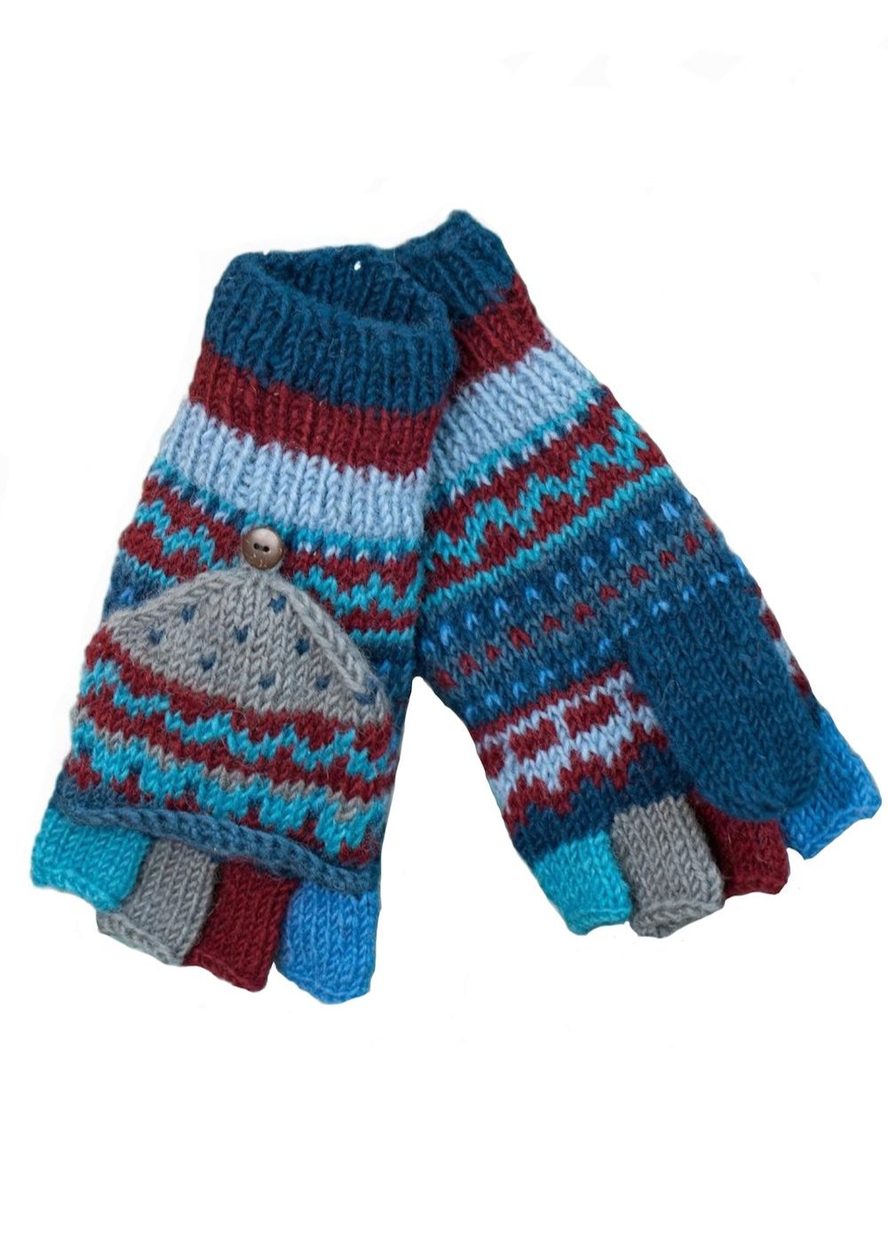 New Zealand Wool Hunter Gloves Blue Multi Colours Striped Pattern ...
