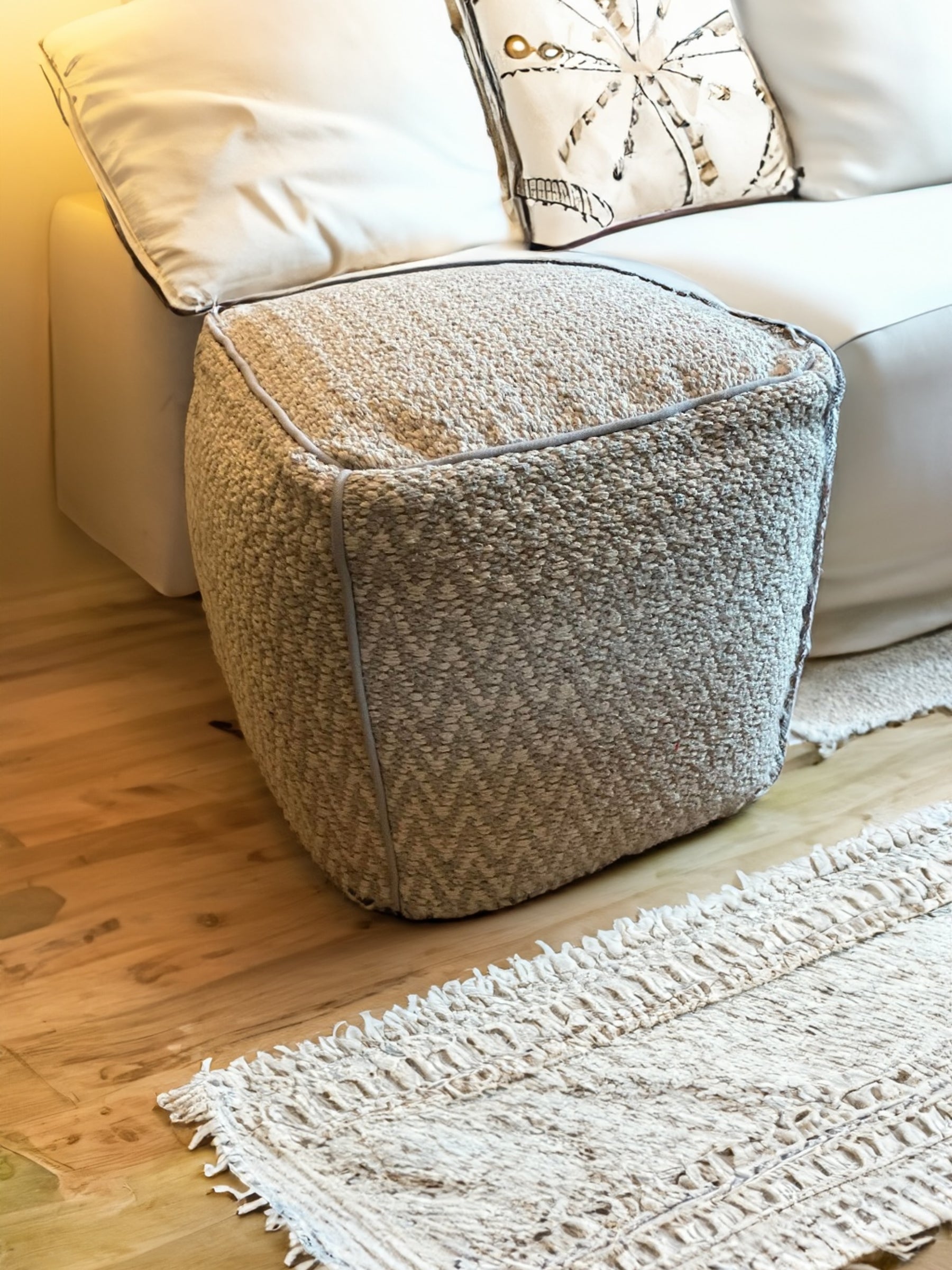 Grey Pouffe | 50 cm x 50 cm | Pouffe | Jute Pouffe | Leg Rest | Seat ...