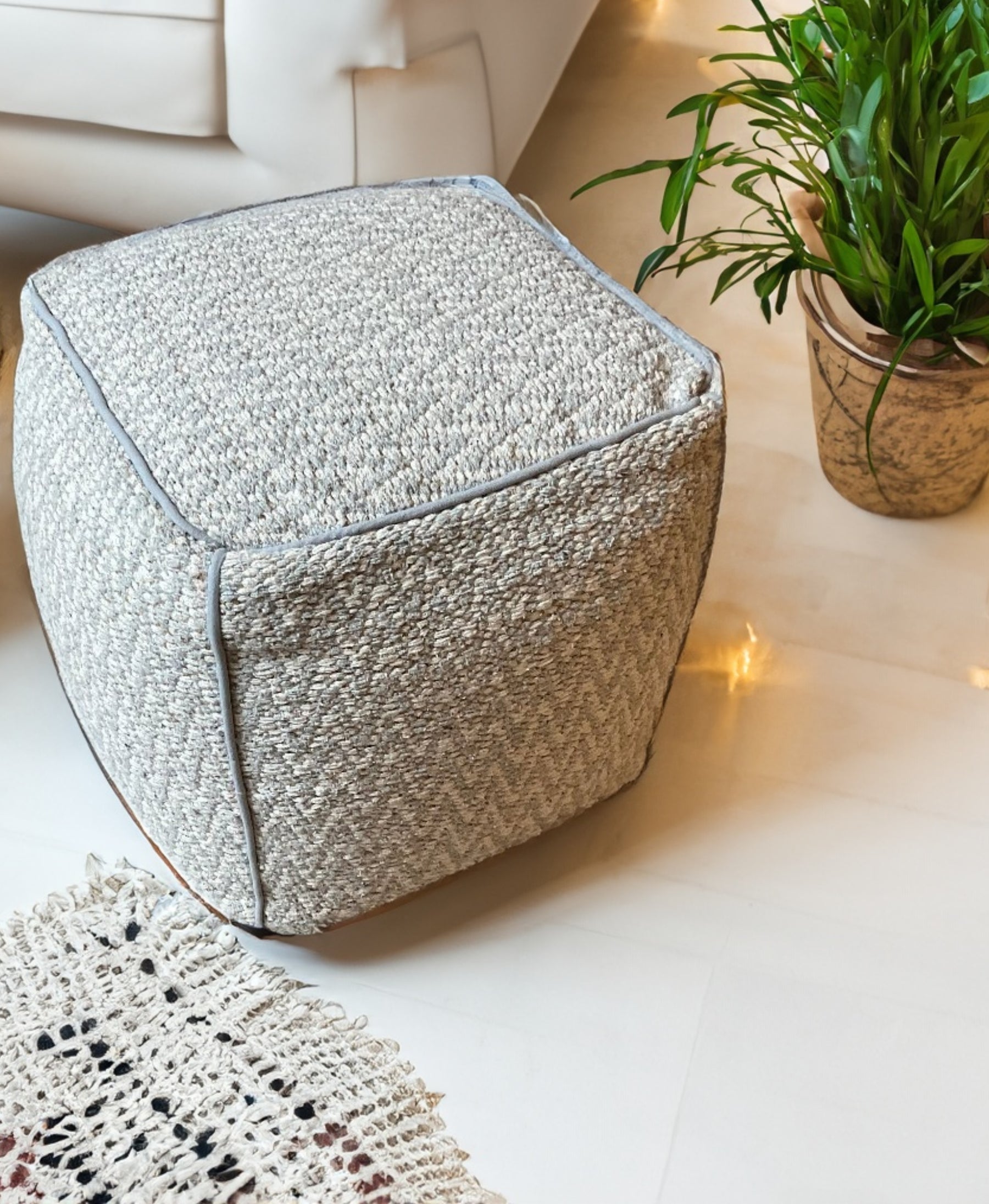 Grey Pouffe | 50 cm x 50 cm | Pouffe | Jute Pouffe | Leg Rest | Seat ...