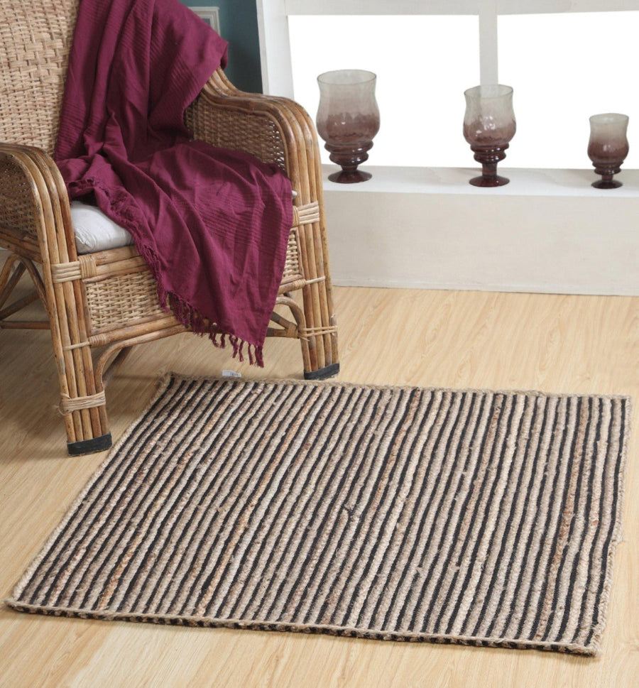 Black Square Rug | Jute Cotton Striped Rug | Neutral Rug Home Decor ...