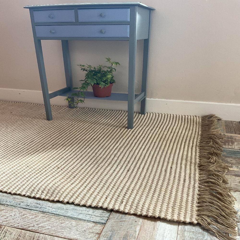 Cotton and Jute Yarn Natural Rug Striped Design Second Nature Online