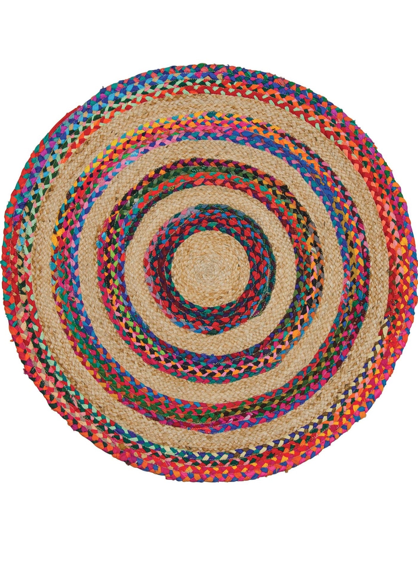 Round Circle Rug with Rainbow Multi Colour Recycled Cotton Jute Rug ...