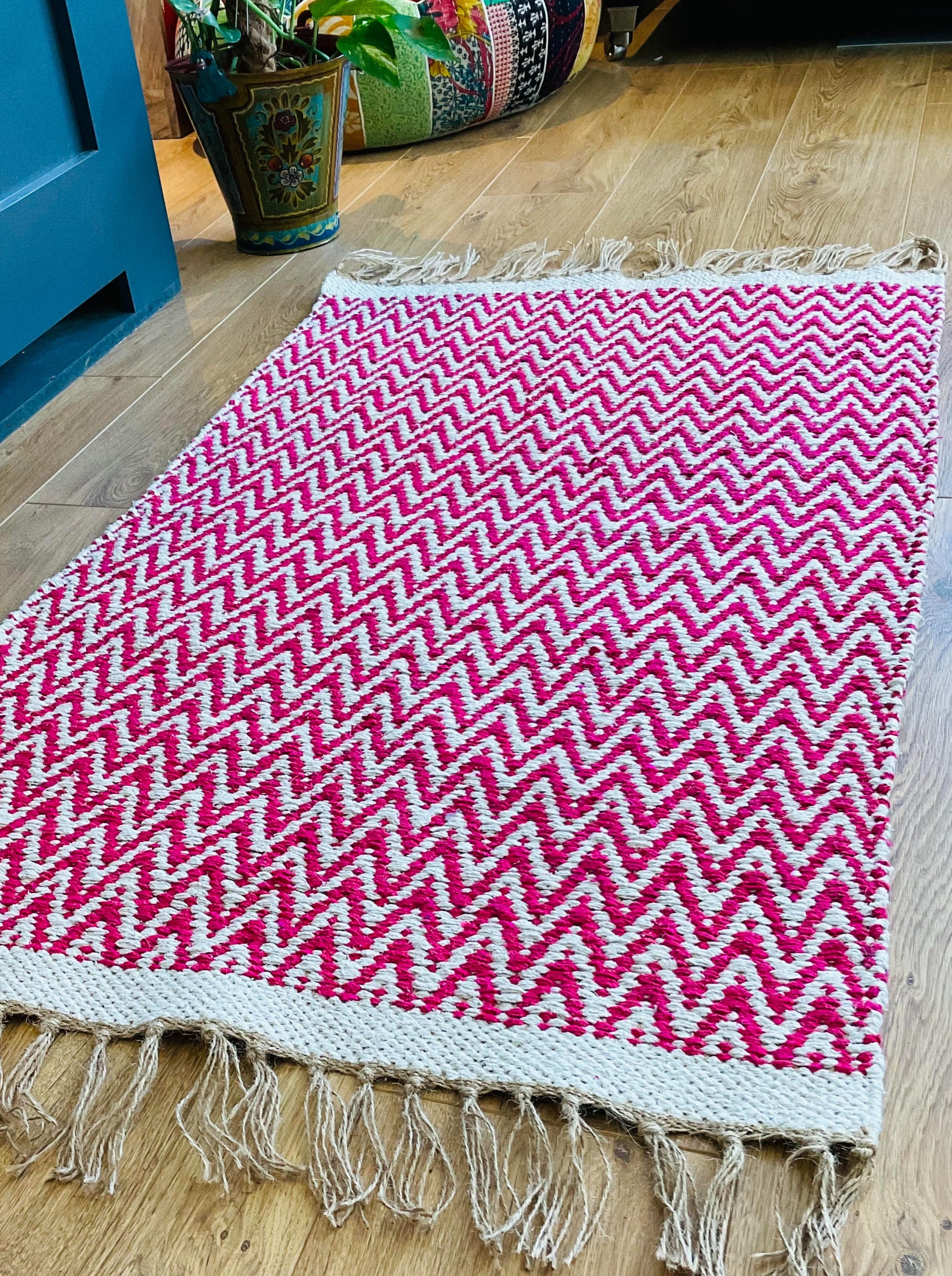 Bedroom Rug | Pink Rug | Herringbone Rug | Jute Rug | Cotton Rug ...