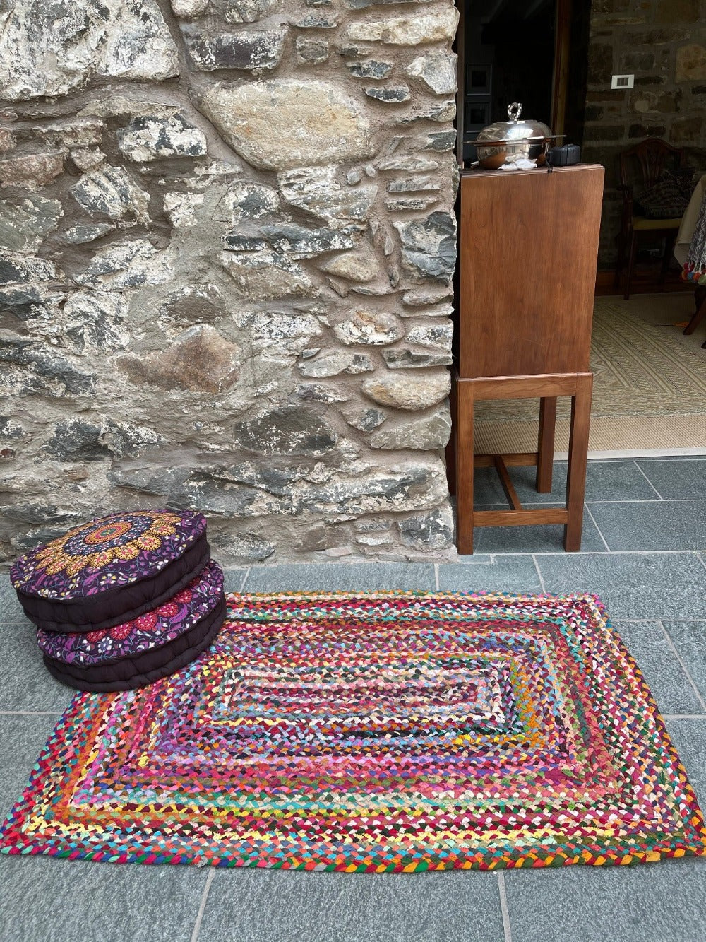 Multi Coloured Rainbow Braided Rug | Camping Rug | Rag Rug – Second ...