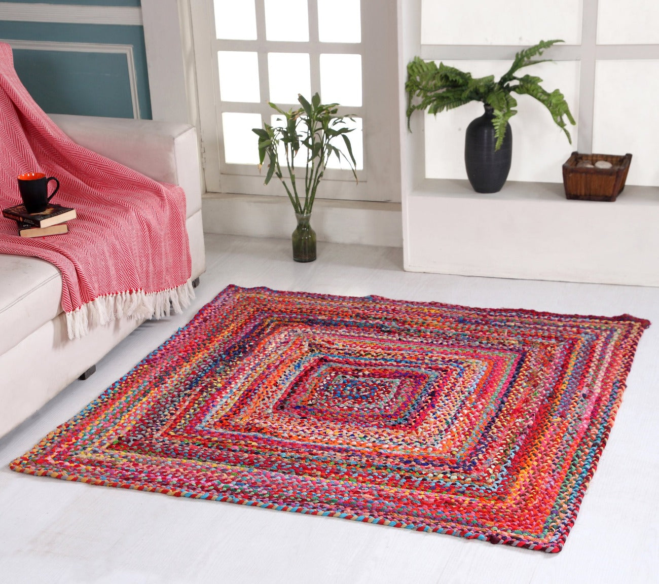 Multicolour Rug Boho Rug Rag Rugs Rainbow Rug Square Rug Second Nature Online