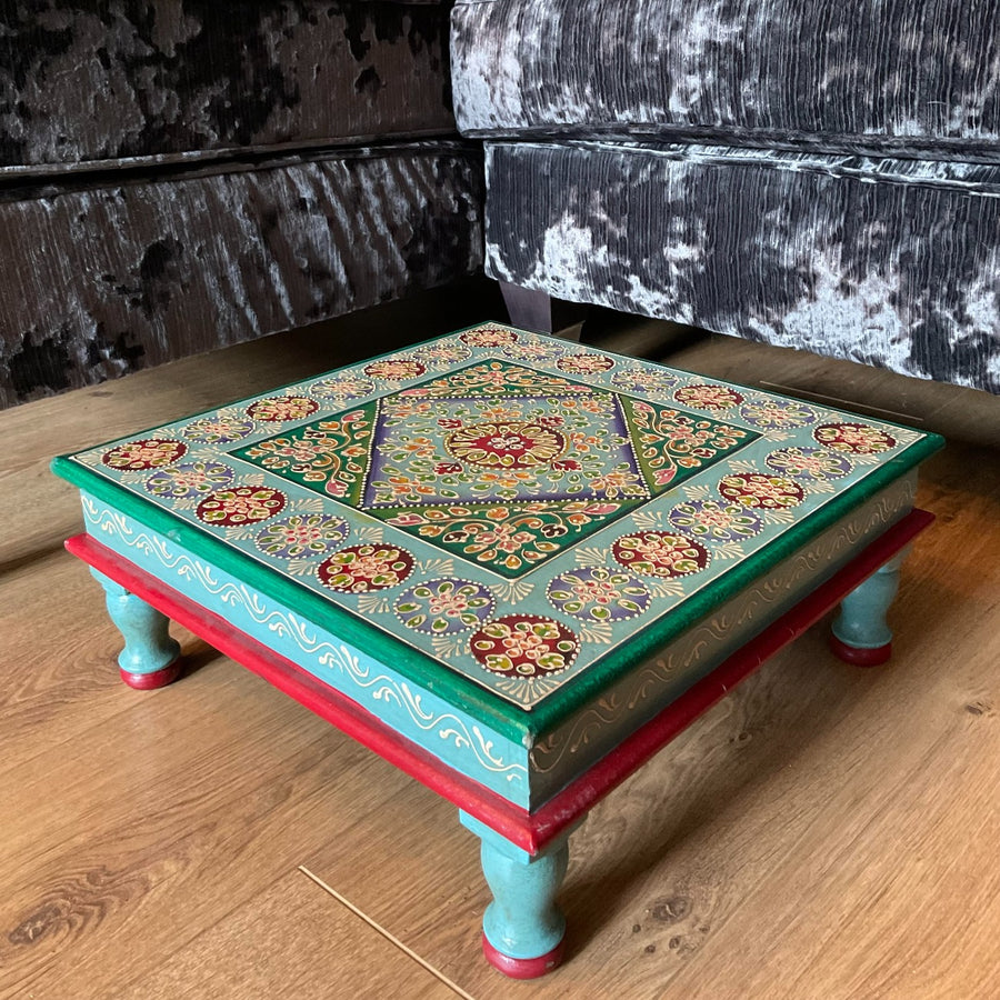 Hand-Painted Turquoise Bajot Table | Unique Indian Accent Furniture ...