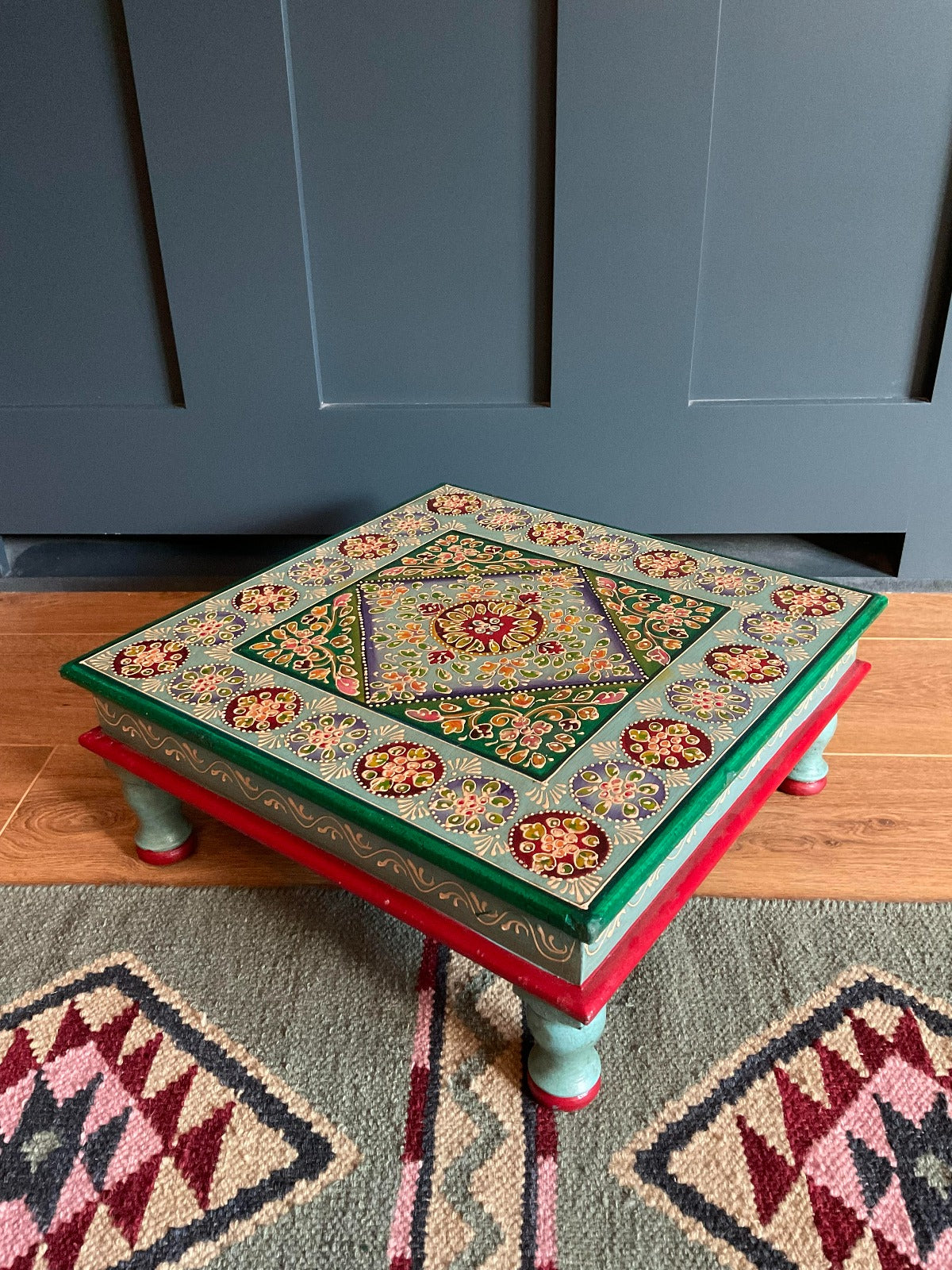 Hand-Painted Turquoise Bajot Table | Unique Indian Accent Furniture ...